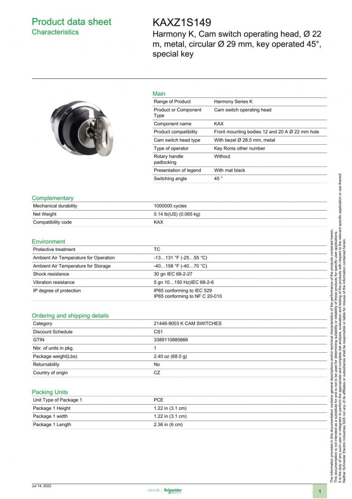 KAXZ1S149 technical document page 1