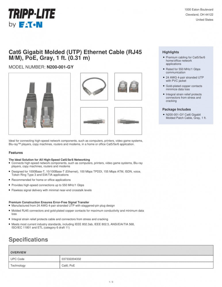 N200-001-GY technical document page 1