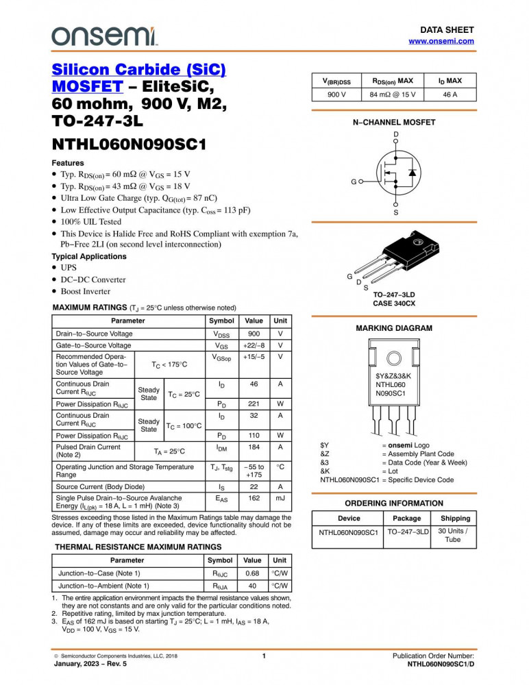 NTHL060N090SC1 datasheet page 1