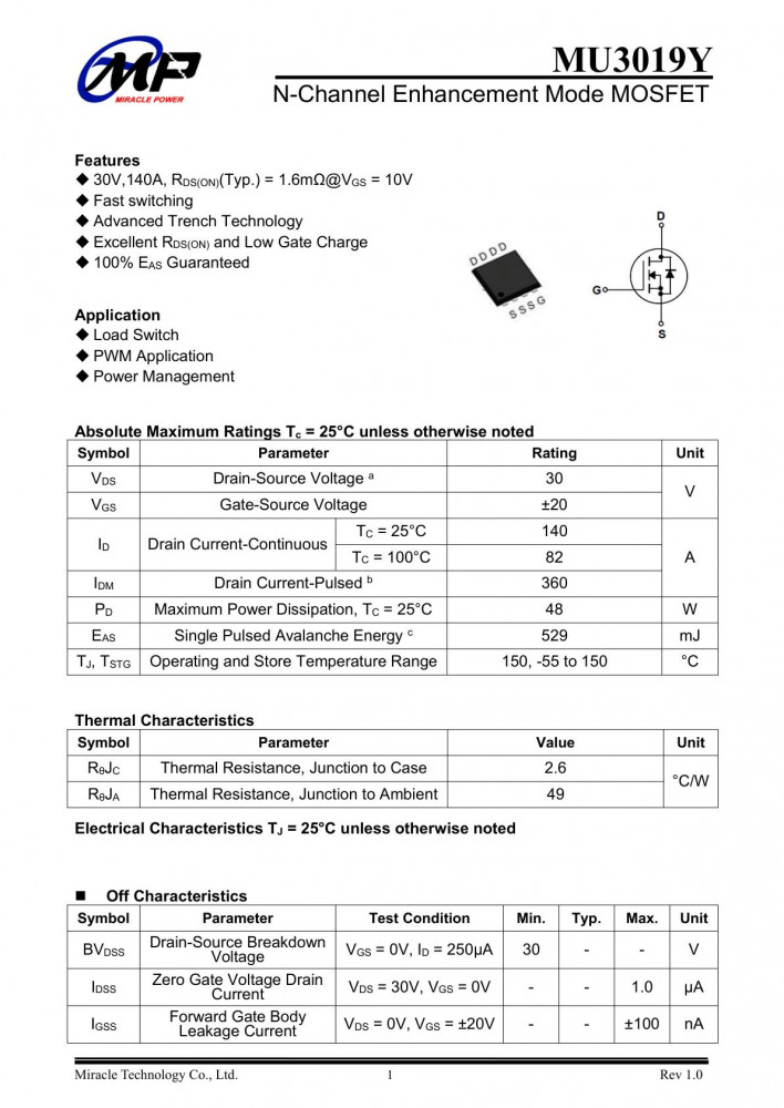 MU3019Y datasheet page 1