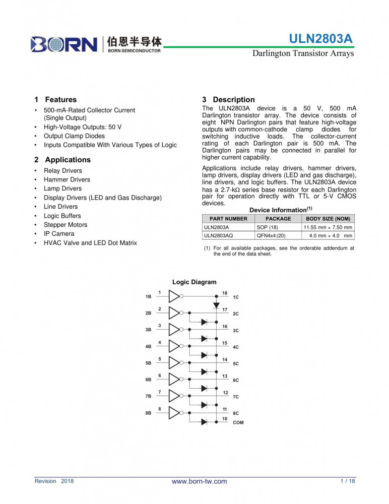 ULN2803A datasheet page 1