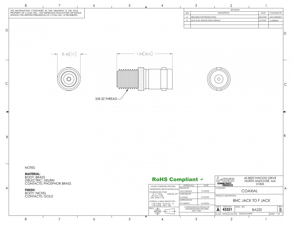 L-com BA220 technical document page