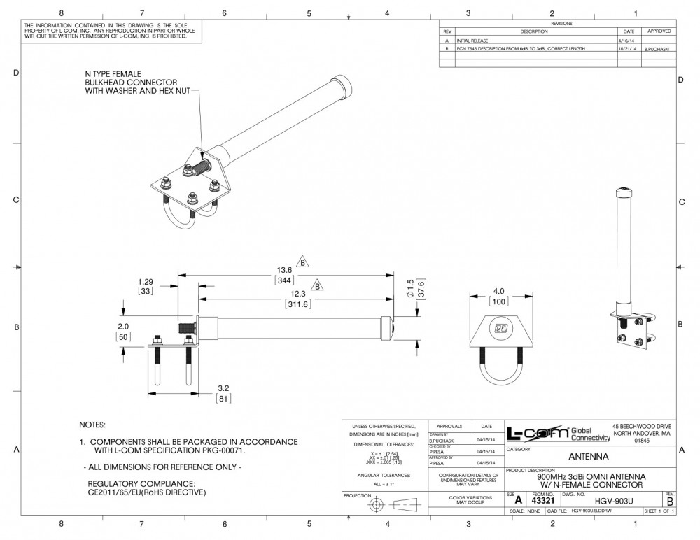 L-com HGV-903U technical drawing