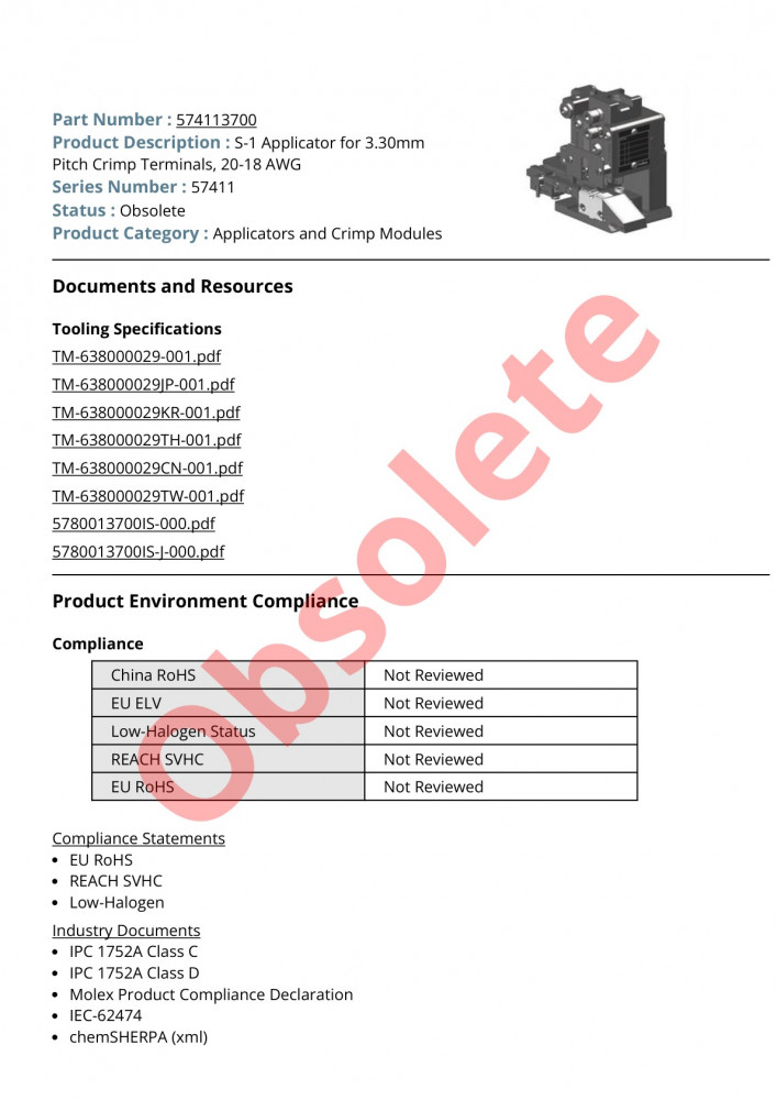 MOLEX tooling document preview, page 1
