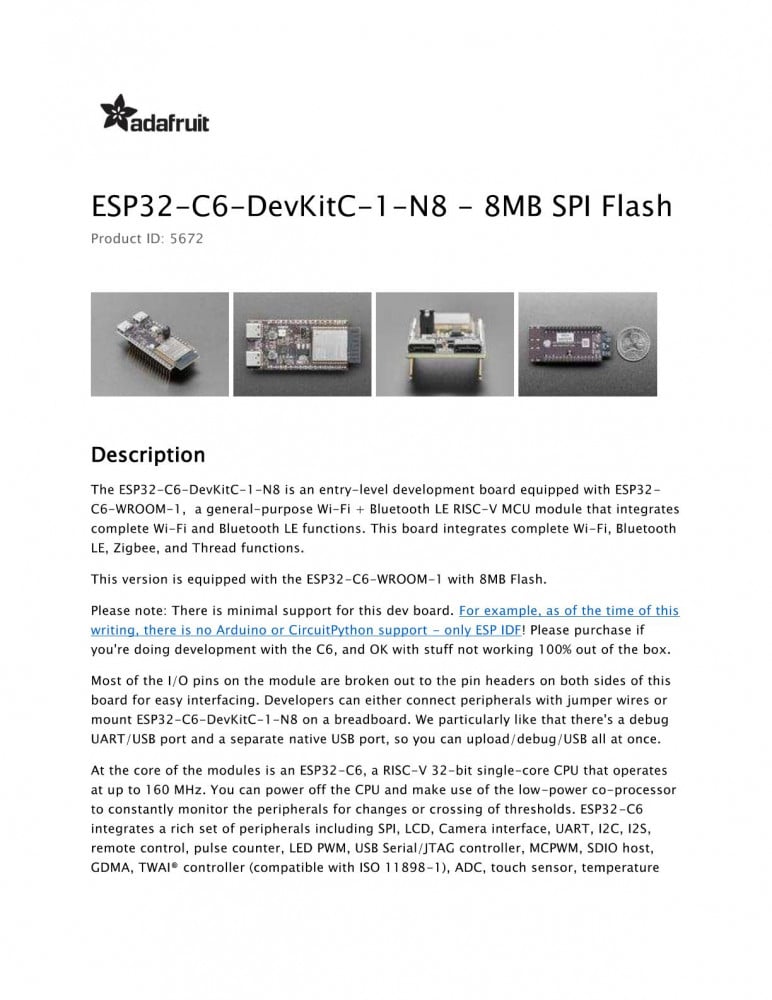 ESP32-C6-DevKitC-1-N8 technical document page 1