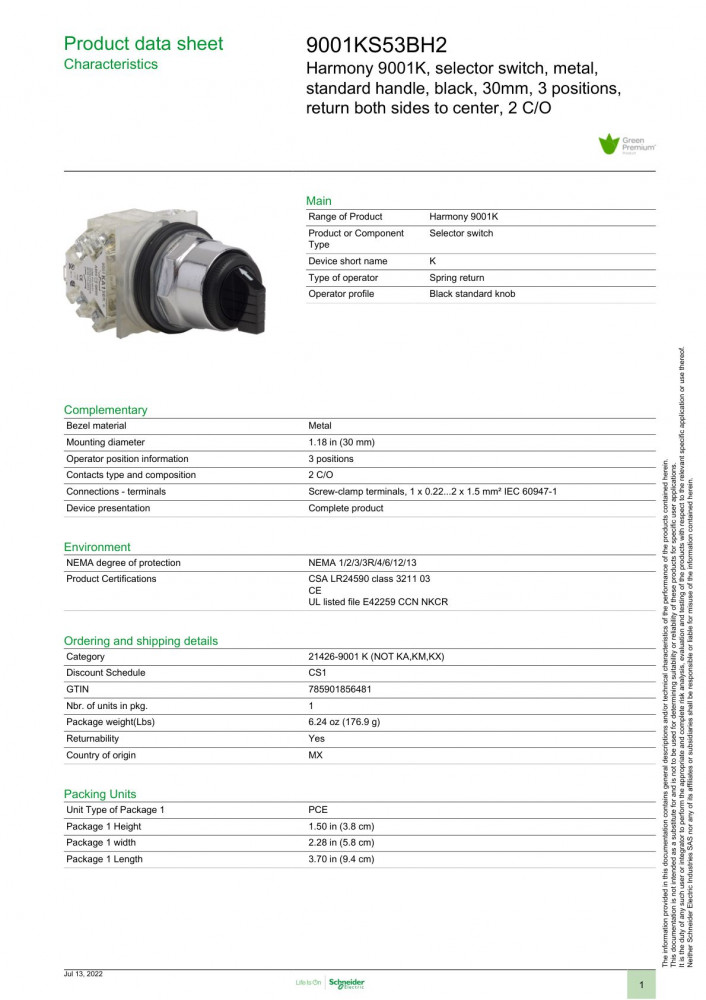 9001KS53BH2 technical document page 1