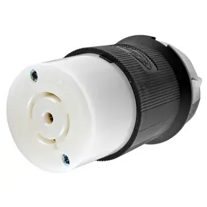Locking Devices, Twist-Lock®, Industrial, Flanged Receptacle, 30A 3-Phase Wye 347/600V AC, 4-Pole 5-Wire Grounding, L23-30R, Screw Terminal, White