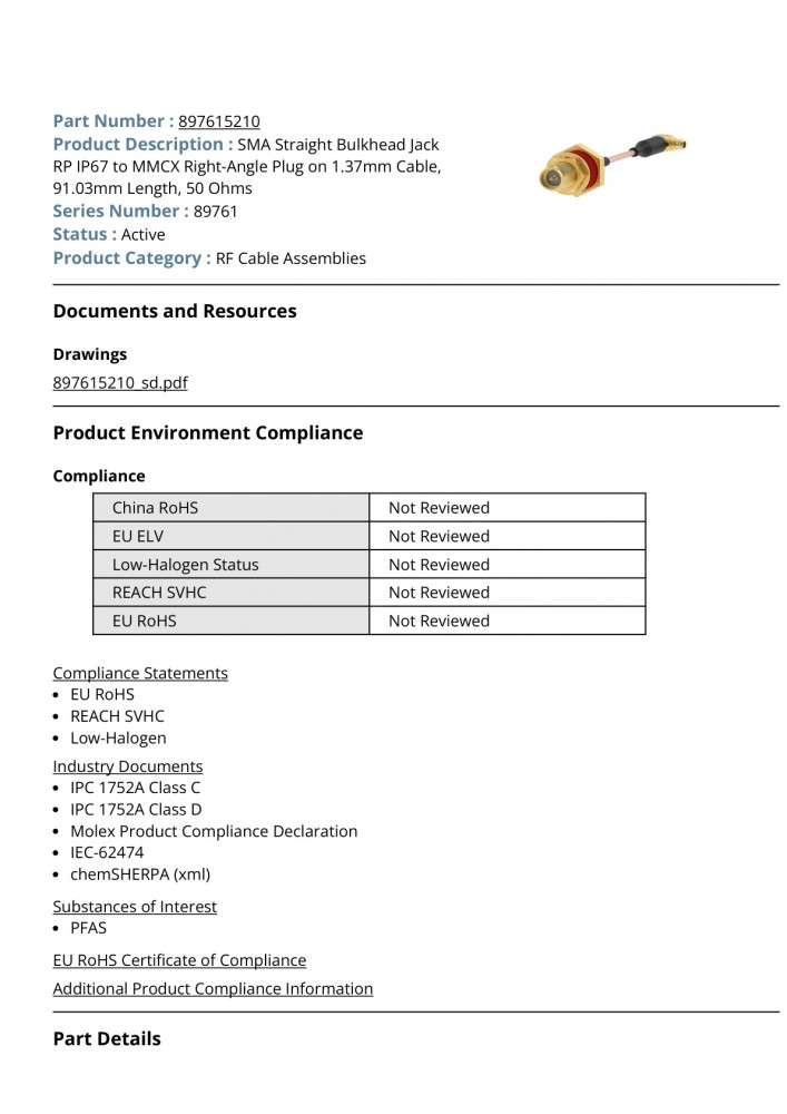 MOLEX 897615210 drawing page 1