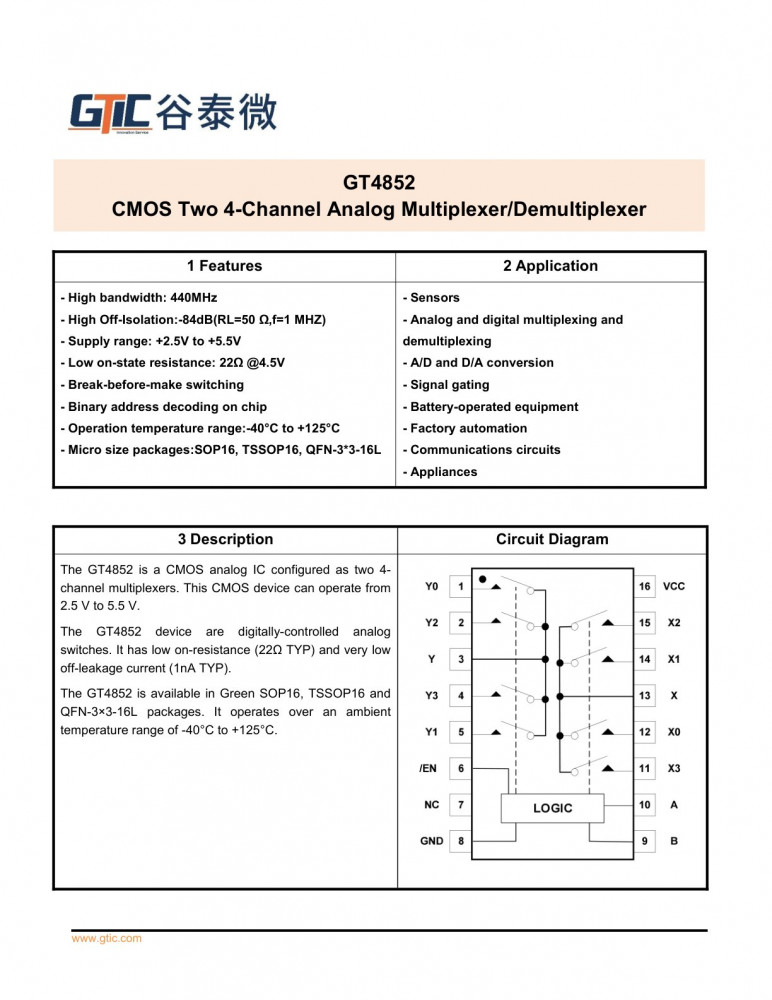 GT4852TE datasheet page 1