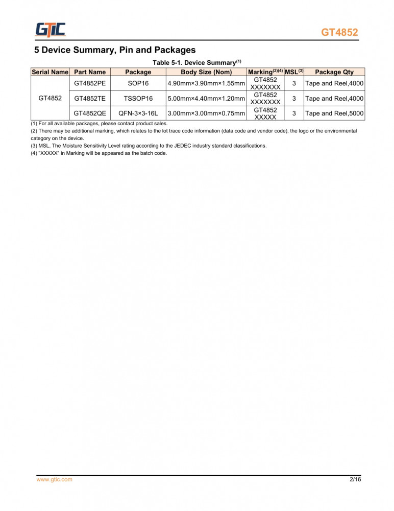 GT4852TE datasheet page 3