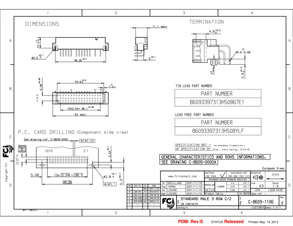 Amphenol 86093397313H50BYLF technical document page
