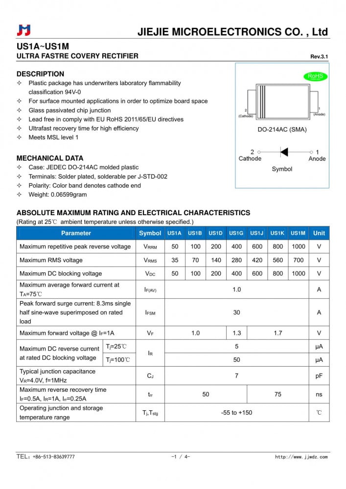 US1M datasheet page 1
