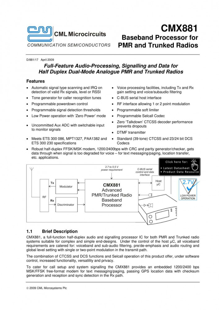 CMX881E1 technical document page 1