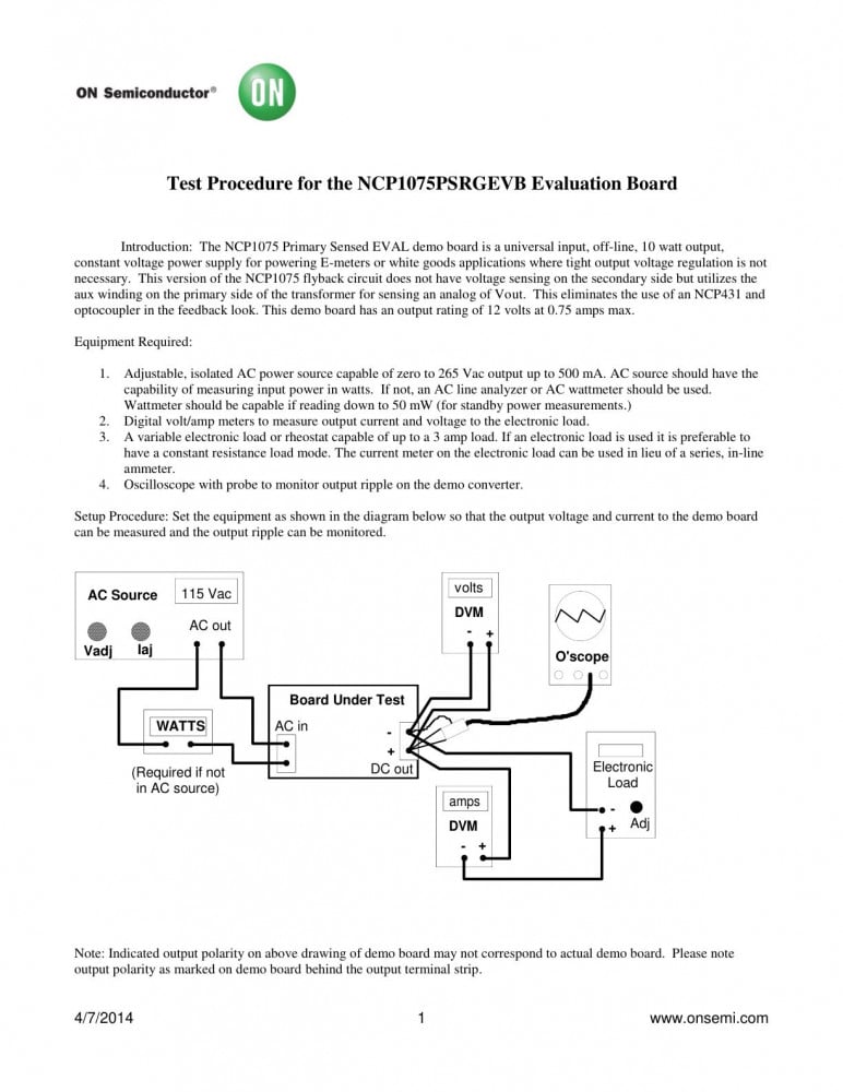 NCP1075PSRGEVB test procedure document page 1