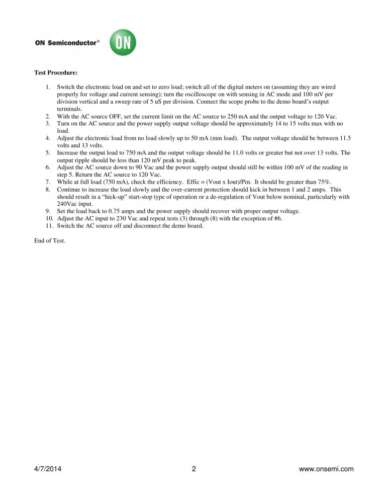 NCP1075PSRGEVB test procedure document page 2