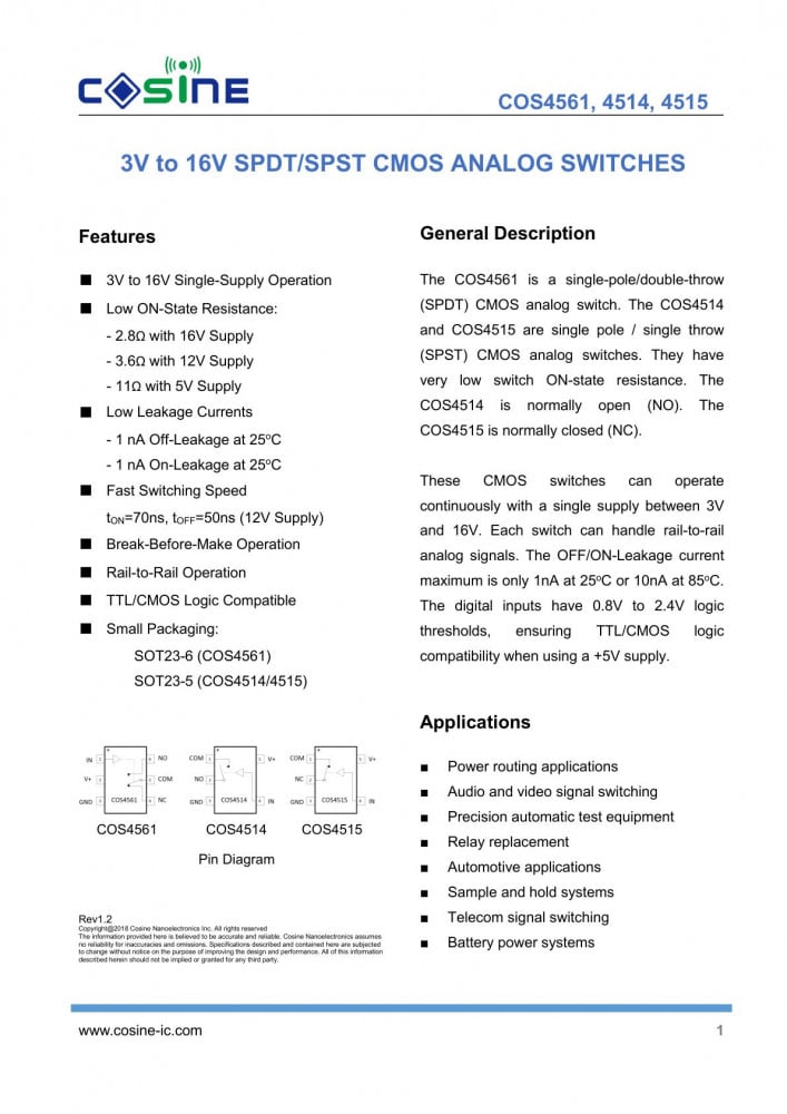 COS4515TR datasheet page 1