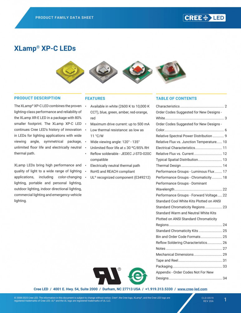 XLamp XP-C datasheet page image 1
