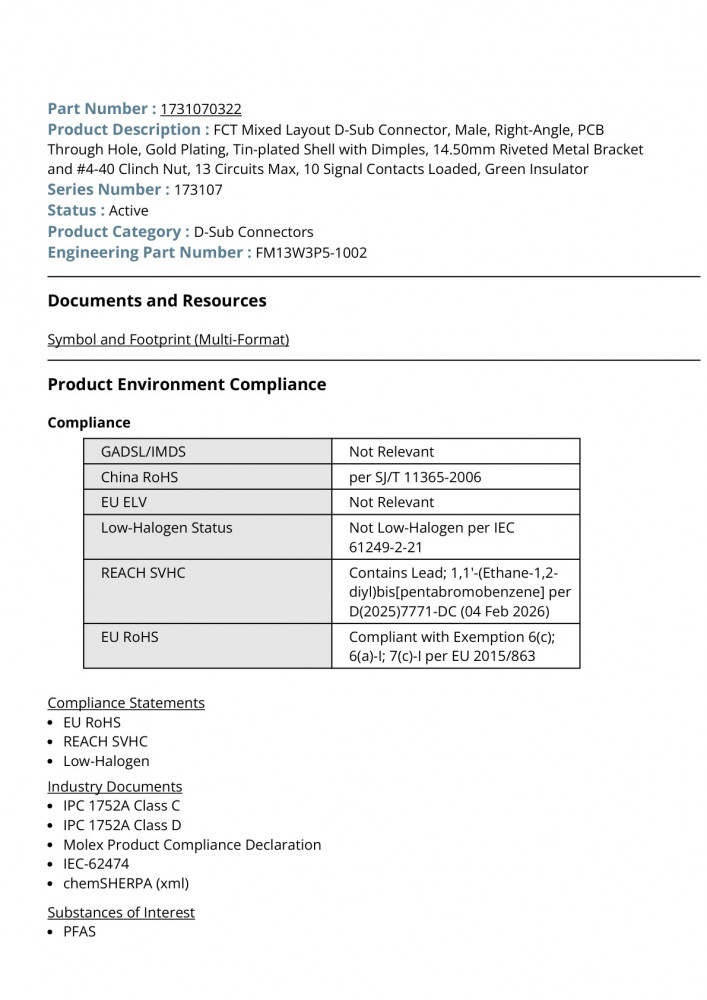 MOLEX 1731070322 technical document image 1