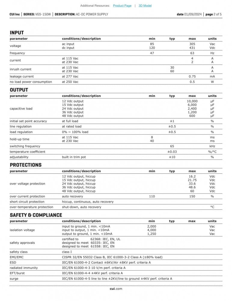 CUI VGS-150W datasheet page 2