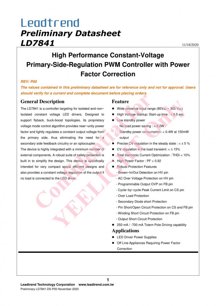 LD7841 datasheet page 1