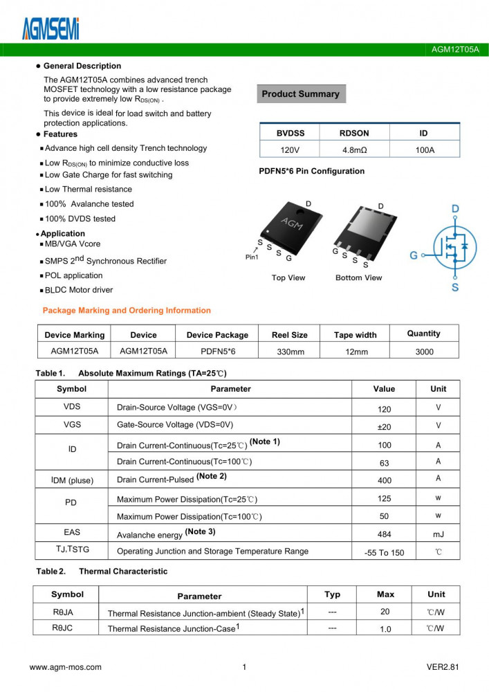 AGM12T05A datasheet page 1