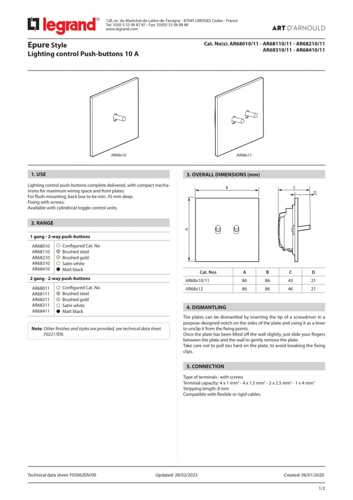 Legrand Epure Style product technical document, page 1