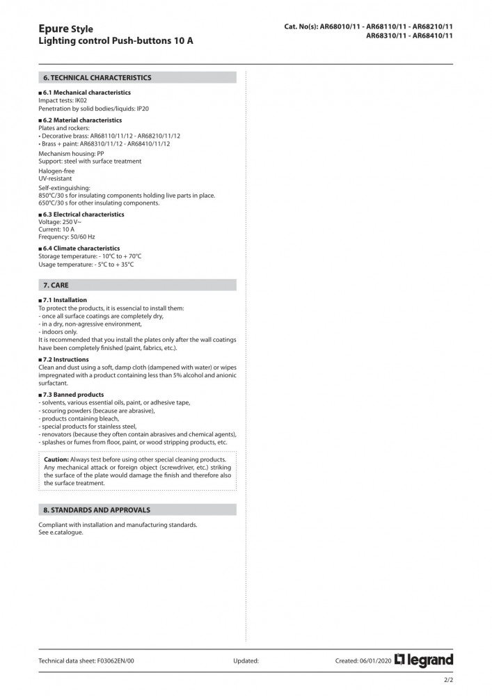 Legrand Epure Style product technical document, page 2