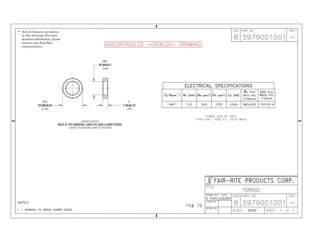 Fair-Rite 5979001001 catalog drawing