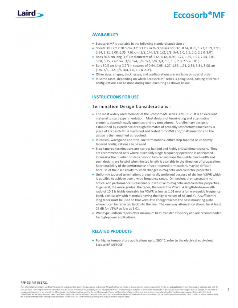 Laird Eccosorb MF technical bulletin page 2