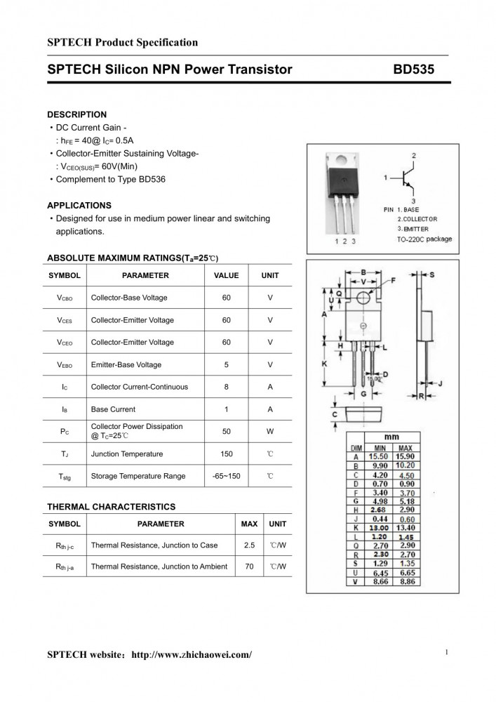 SPTECH BD535 datasheet page 1