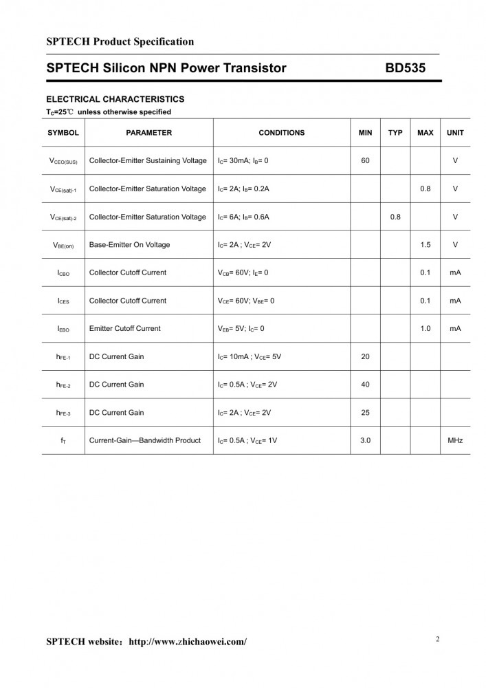 SPTECH BD535 datasheet page 2