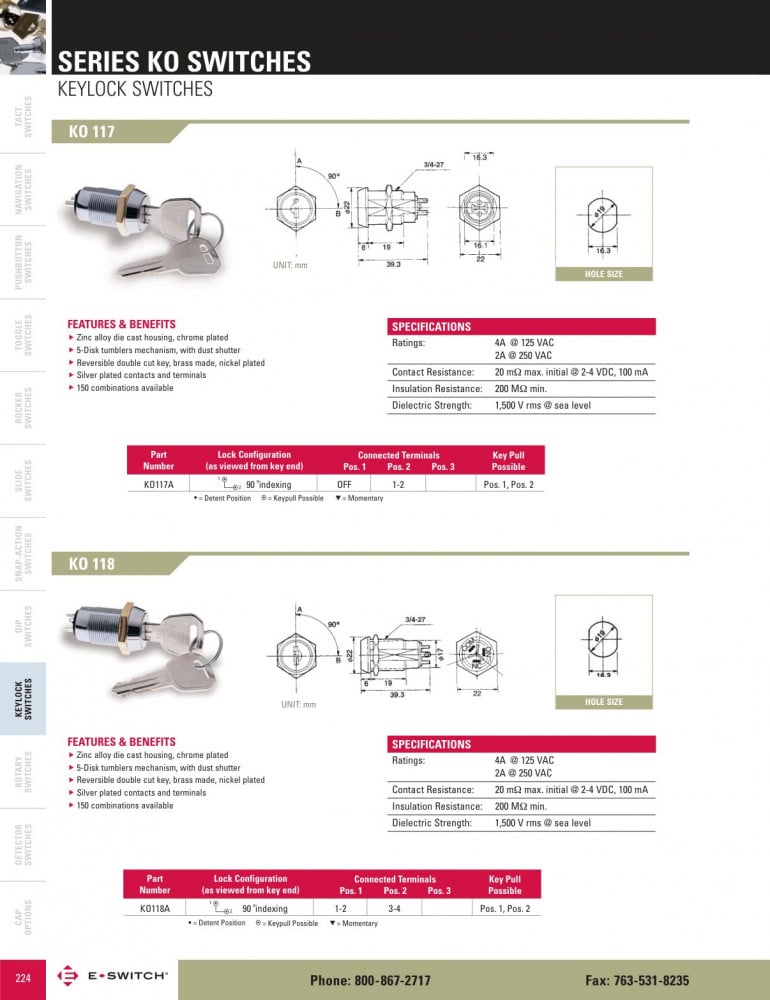 E-Switch KO series documentation page 5