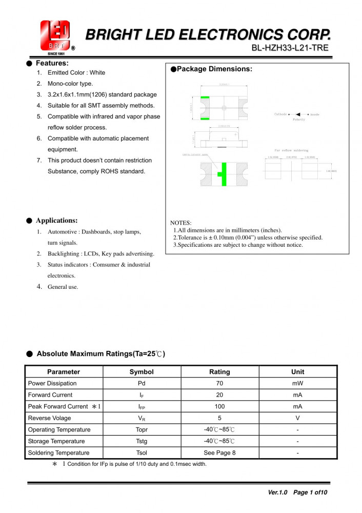 BL-HZH33-L21-TRE datasheet page 1