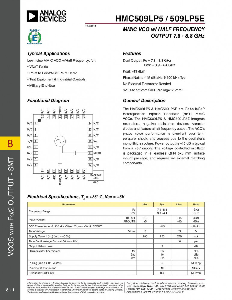 HMC509LP5E technical document, page 1