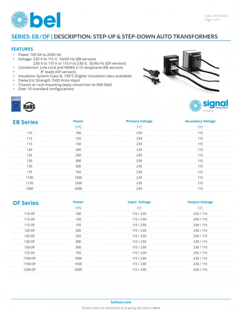 120-OF series technical document, page 1