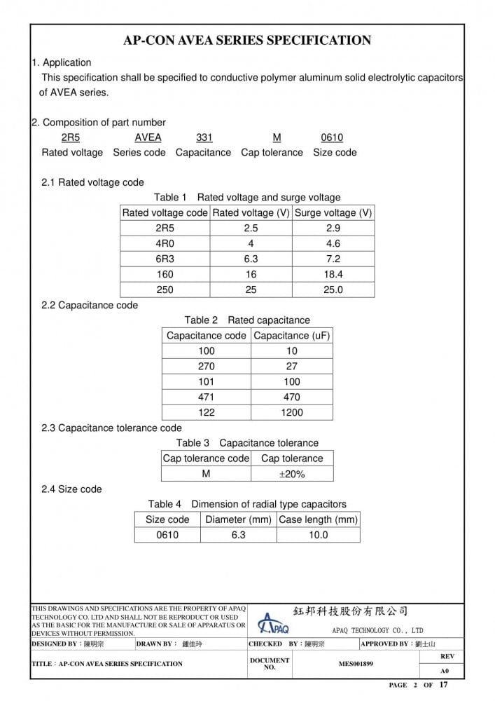 APAQ 160AVEA271M0610 document page 2