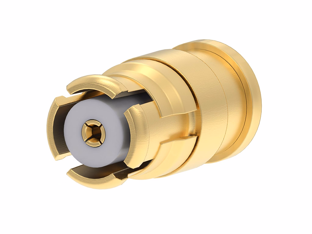 MMCX Plug, Right-Angle, Crimp, RG-178/RG-196 Cable, Brass Body, Gold (Au) Plated, Tray, 50 Ohms