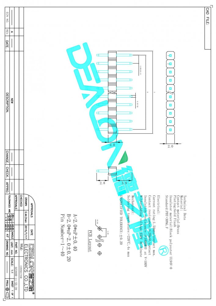 DEALON DZ200R connector technical drawing