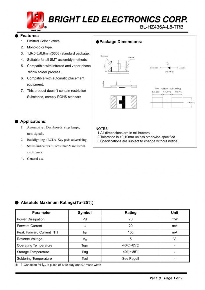 BL-HZ436A-L8-TRB datasheet page 1