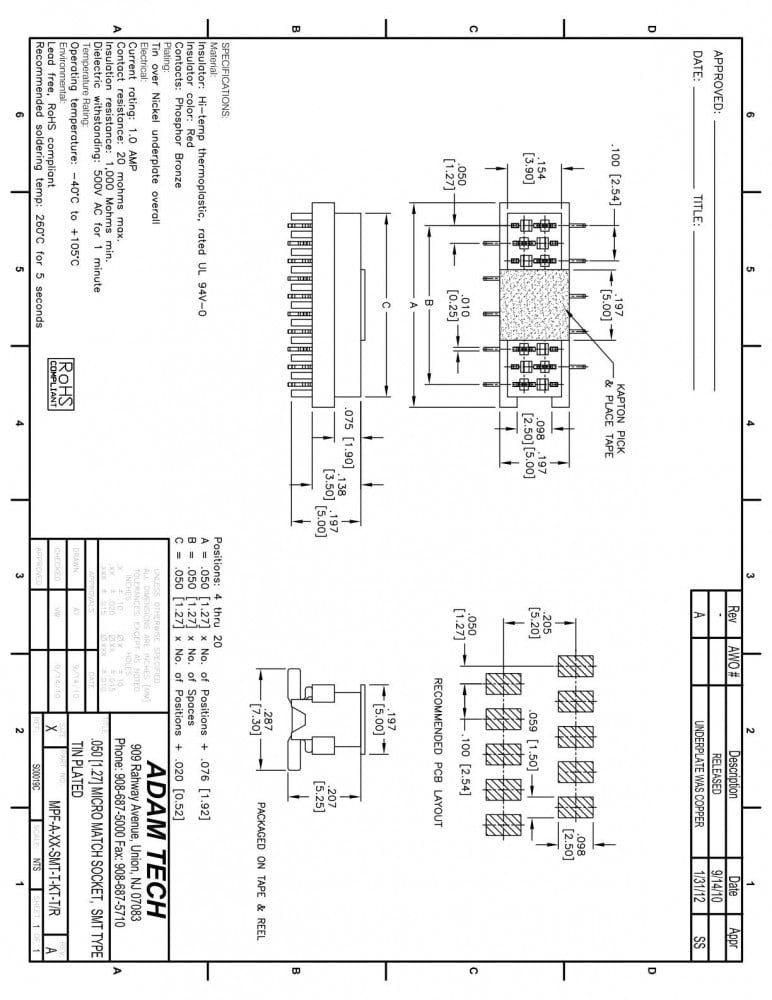 ADAM TECH MPF-A-06-SMT-T-KT-T/R technical drawing page