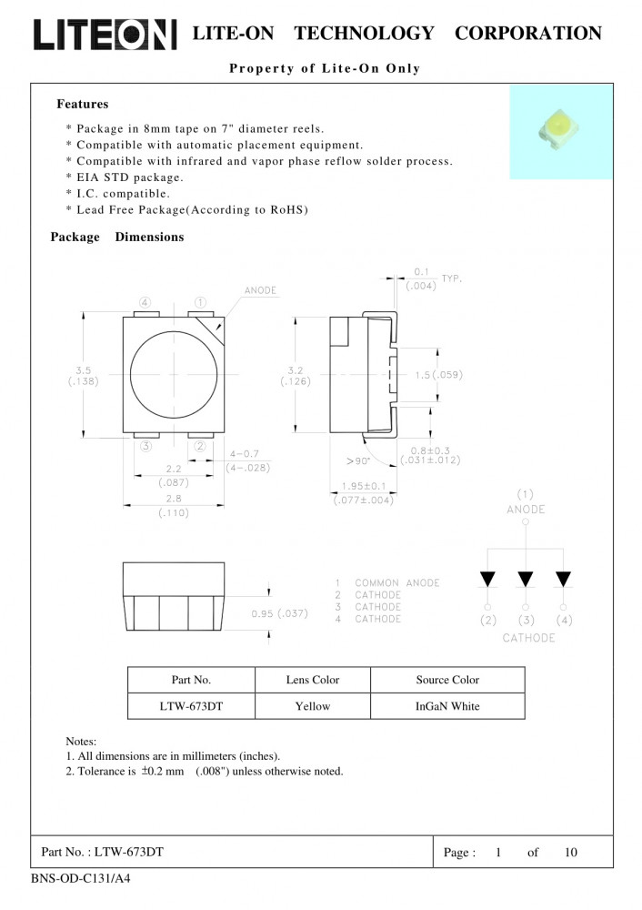 LTW-673DT datasheet page 1
