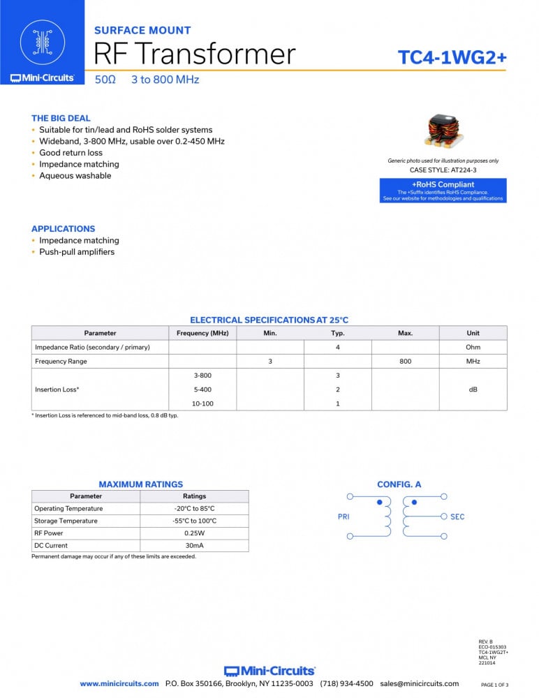 TC4-1WG2+ datasheet page 1
