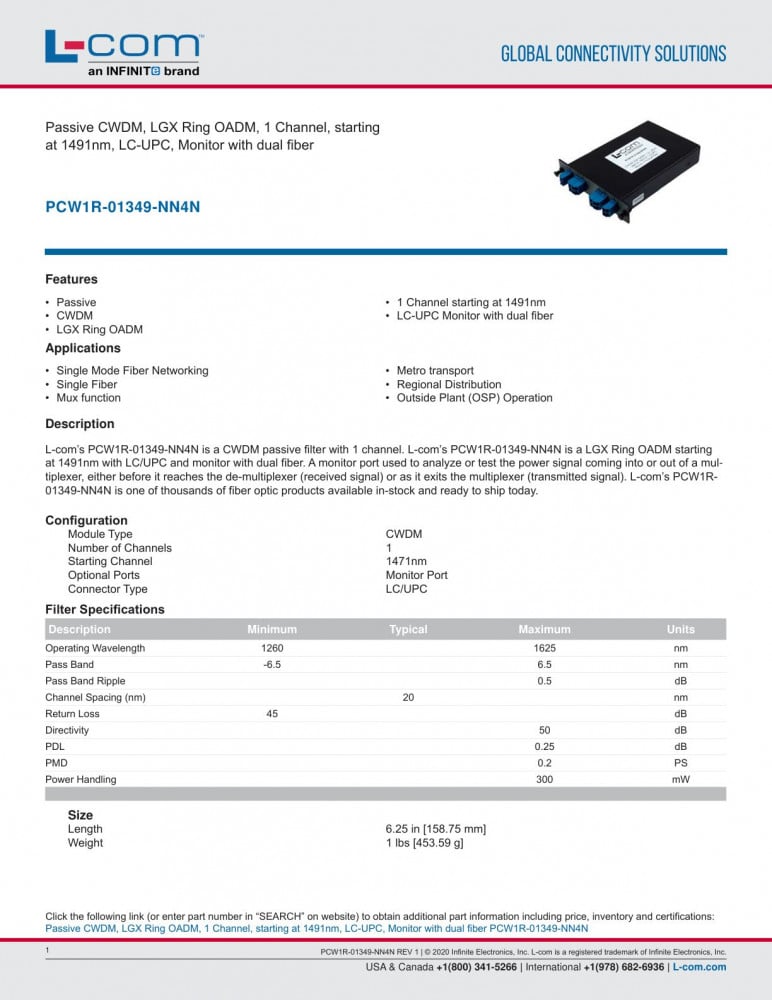 PCW1R-01349-NN4N product specification page 1