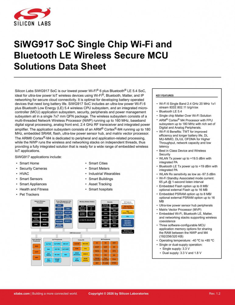 SiWG917 technical datasheet page 1