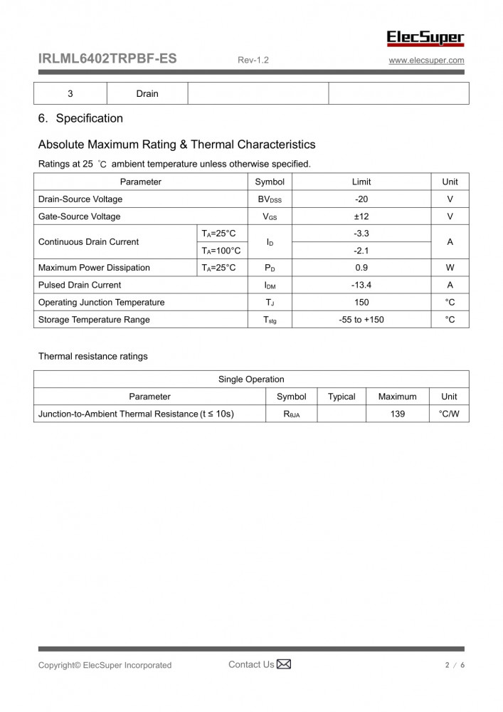IRLML6402TRPBF-ES datasheet page 2
