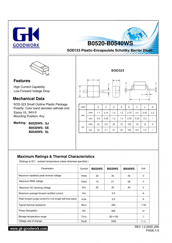 GOODWORK B0530WS datasheet page 1