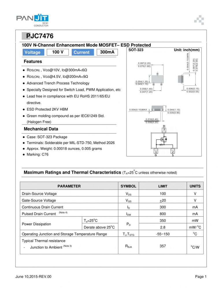 PJC7476 datasheet page 1