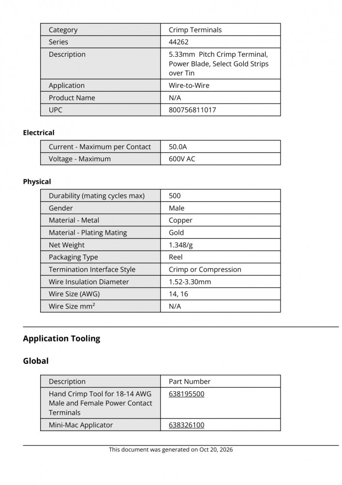 Technical document image for MOLEX 442626421, page 2
