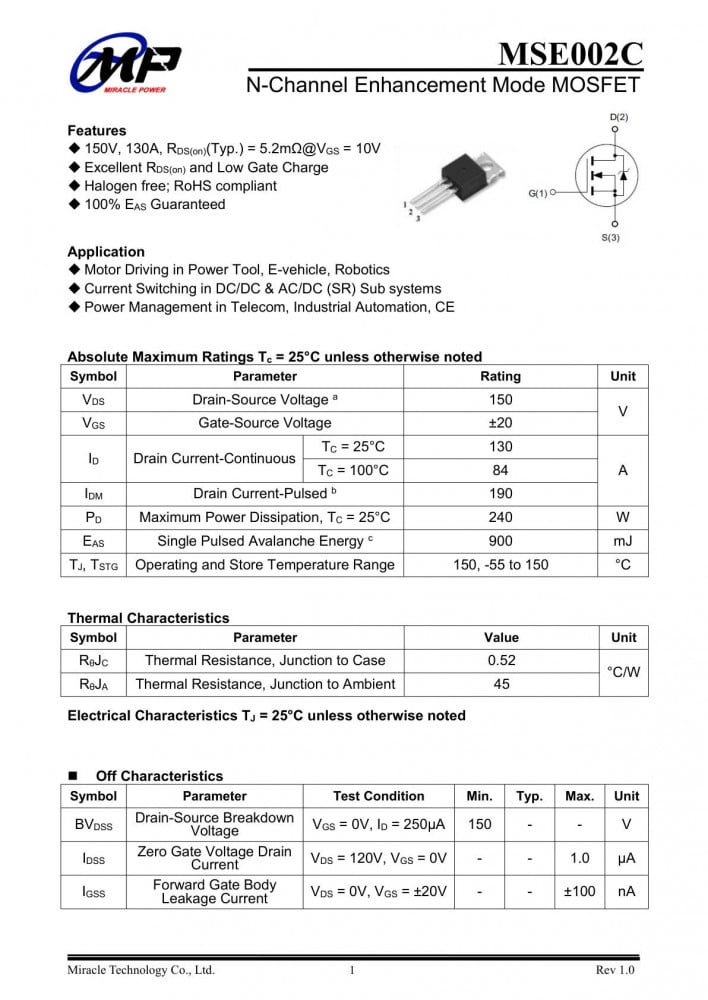 MSE002C datasheet page 1