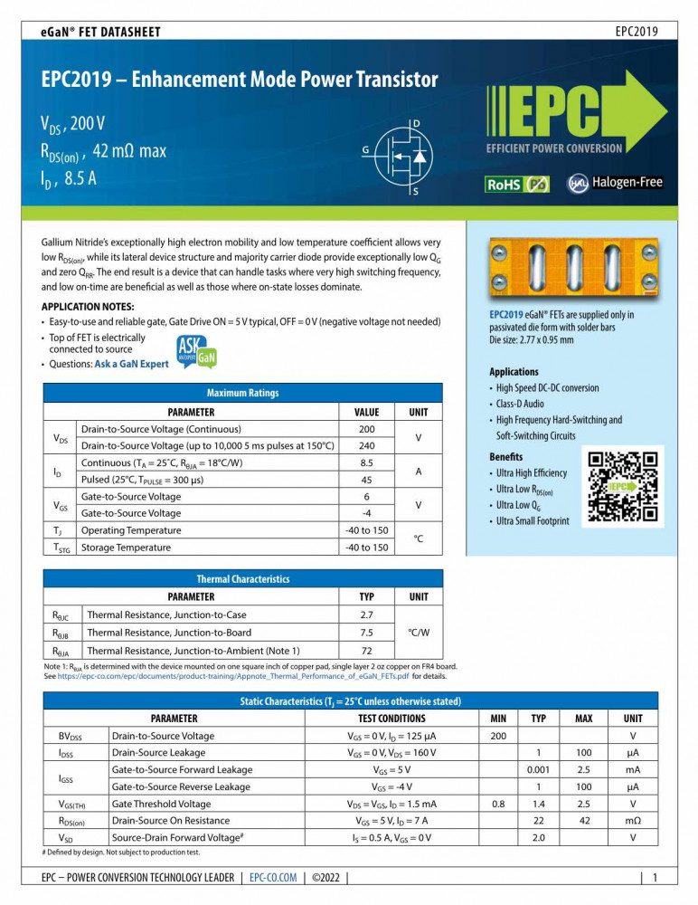 EPC2019 datasheet page 1